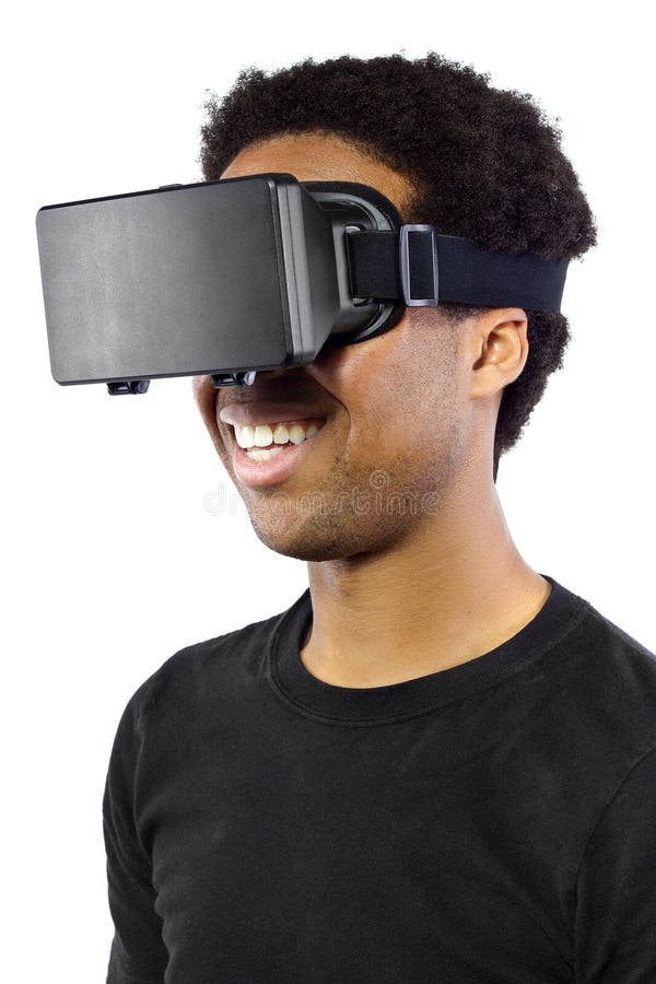 Virtual Reality Headset on Black Male Stock Image - Image of black ...
