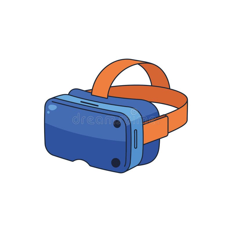 Virtual Reality Headset with Blue Device and Orange Straps Vector ...