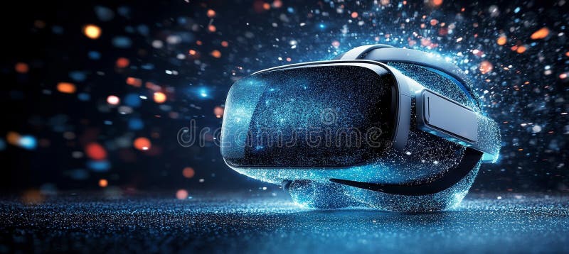 Virtual Reality Headset on Blue Glitter Background, Metaverse ...