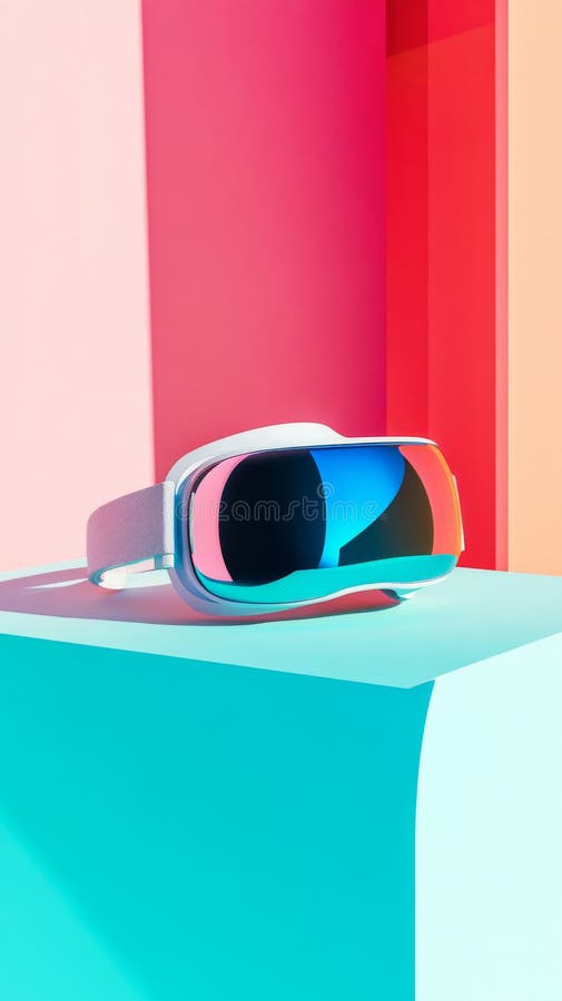 Virtual Reality Headset in Color Minimalist Room, Background Stock ...