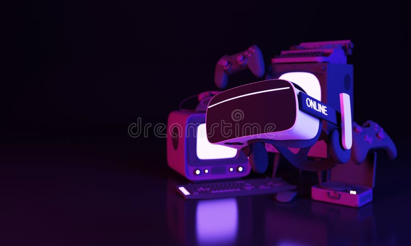 Virtual Reality Headset and Controllers for Gaming. VR Helmet Stock ...