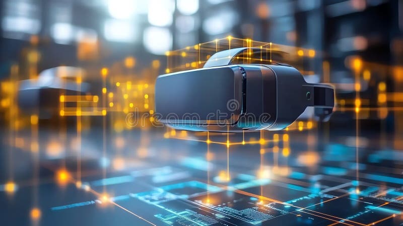Virtual Reality Headset with Digital Overlay in Modern Tech Environment ...