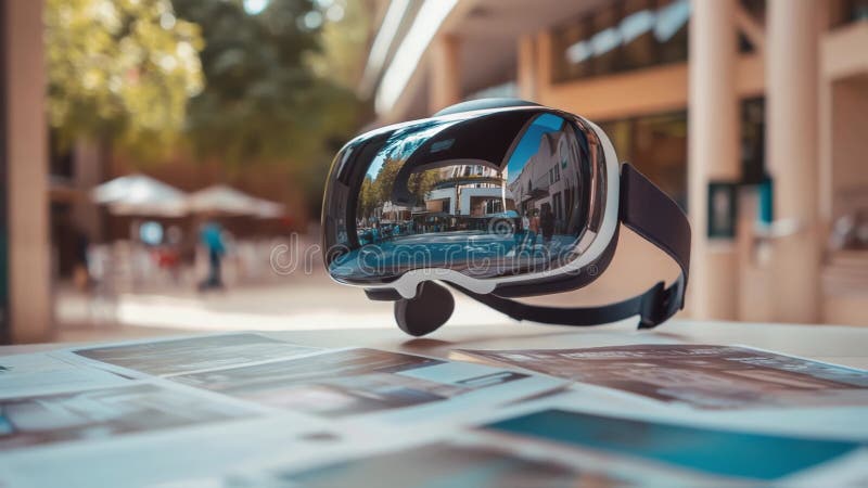 Virtual Reality Headset Showing Building Plans in Urban Setting Stock ...