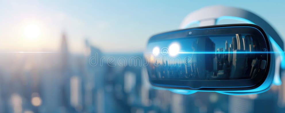 Virtual Reality Headset Displaying a High-tech Cityscape, Immersive ...