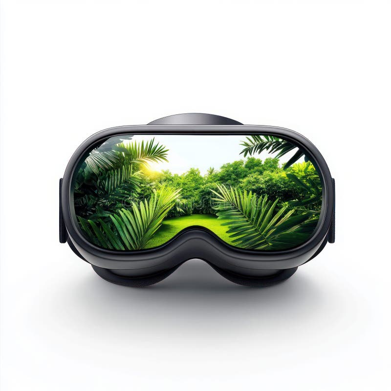 Virtual Reality Headset Displaying a Lush Green Jungle Stock ...
