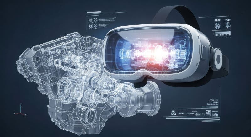 Vr Headset Displaying Engine Blueprint Design Stock Illustration ...