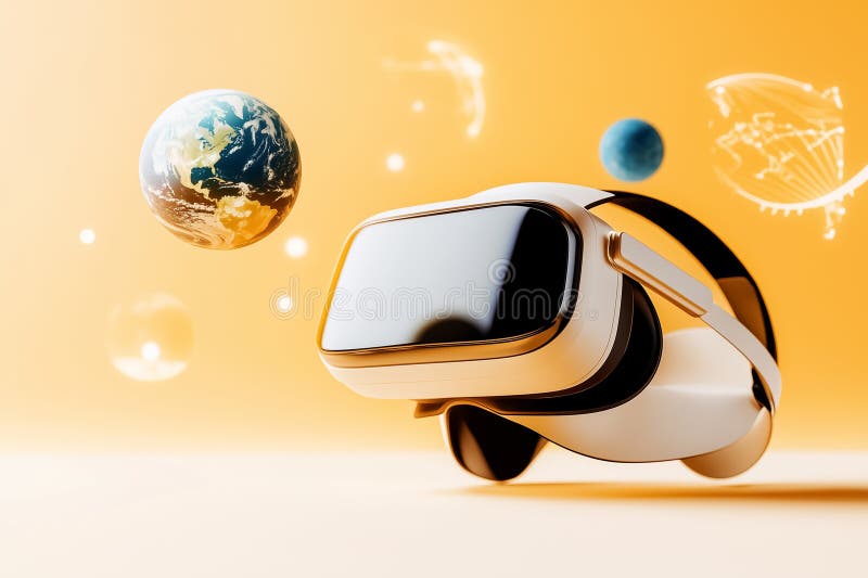 Virtual Reality Headset Floating in Front of Orange Background with ...