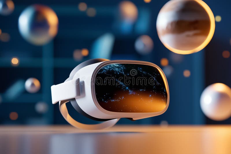 Virtual Reality Headset Floats Amidst Cosmic Spheres and Glowing ...