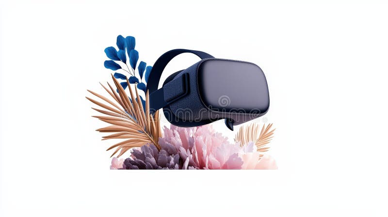 Virtual Reality Headset with Flowers White Background Stock ...