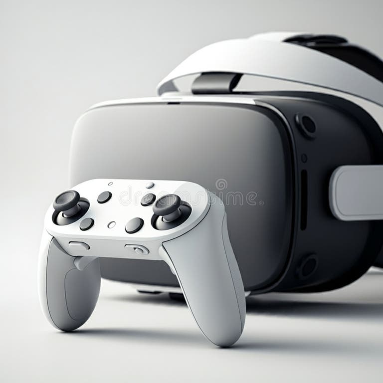 Virtual Reality Headset and Gaming Controller Set in a Minimalistic ...