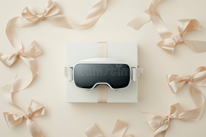 Virtual Reality Headset on Gift Box with Cream Ribbons Stock ...