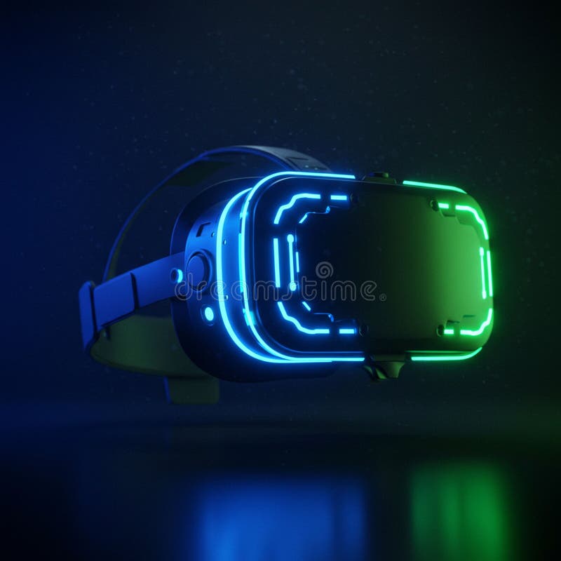 Virtual Reality Headset with Glowing Blue and Green Neon Lights ...