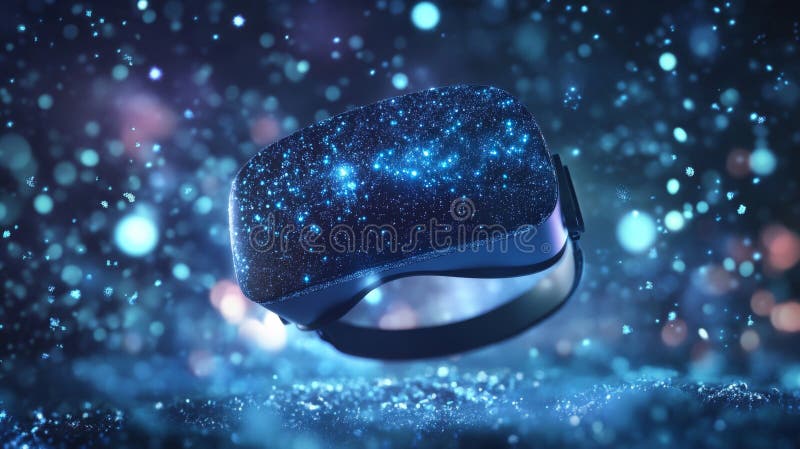 Virtual Reality Headset Glowing with Blue Particles Stock Photo - Image ...
