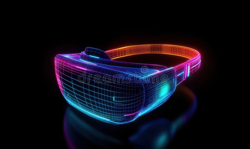 Virtual Reality Headset, Glowing Wireframe Design, Neon Colors ...