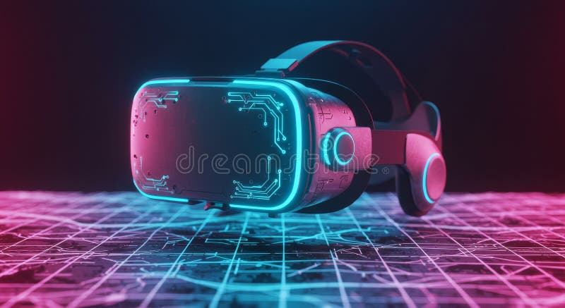 Virtual Reality Headset on Grid Futuristic VR Headset Rests on a ...