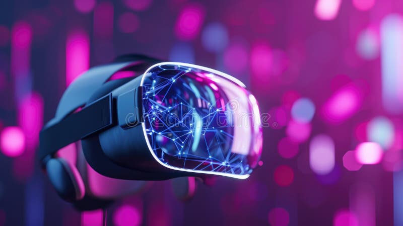Futuristic VR Headset with Neon Lights Stock Illustration ...