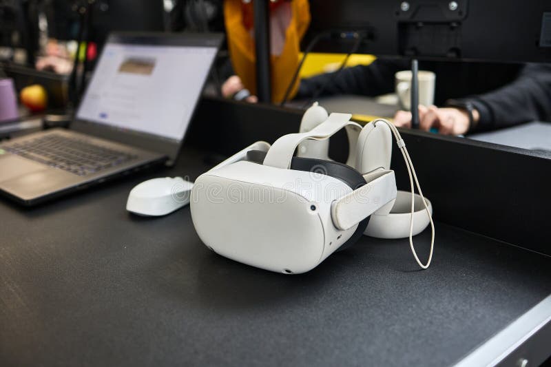 Virtual Reality Headset and Laptop on Modern Office Desk, Technology ...