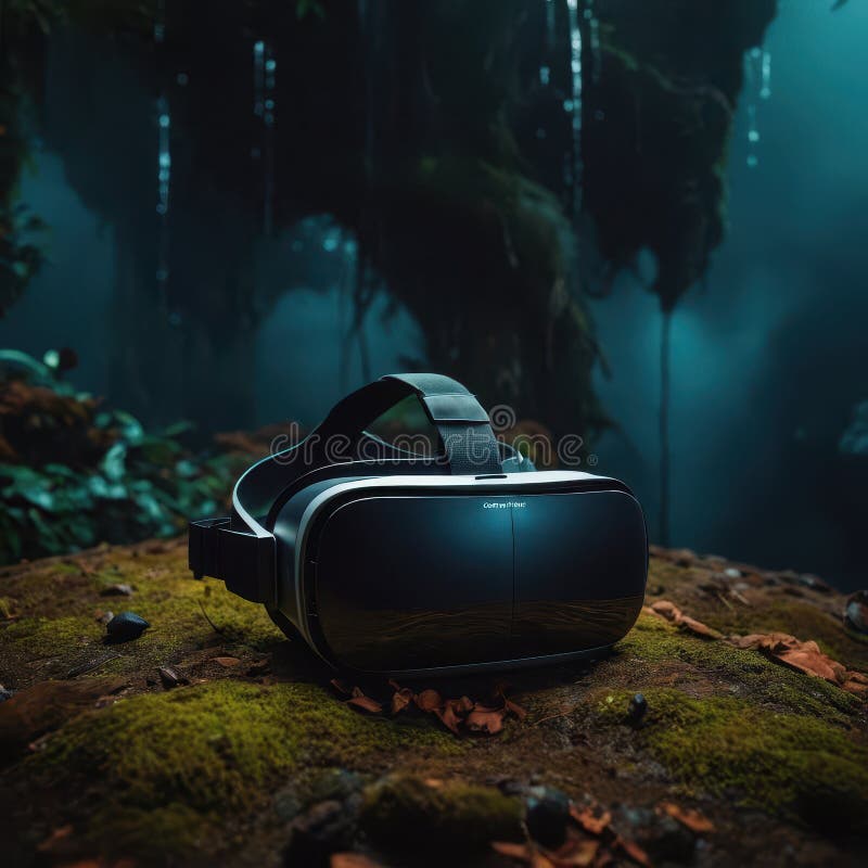 Virtual Reality Headset in a Mysterious Jungle Setting Stock Photo ...