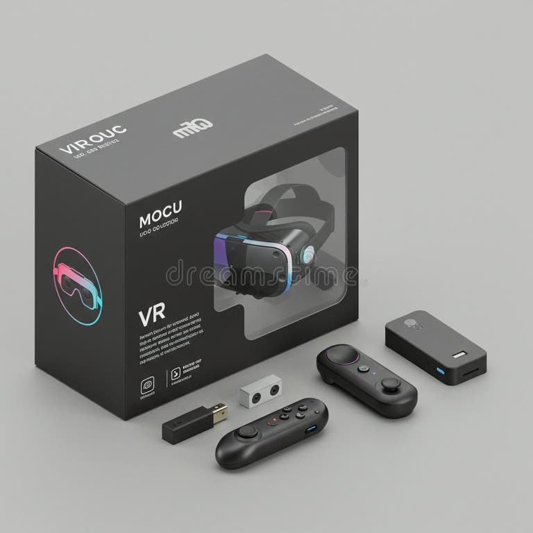 Virtual Reality Headset Packaging Labeled "MOCU" with the Device ...
