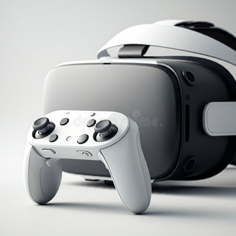 Virtual Reality Headset Paired with a White Gaming Controller. the ...
