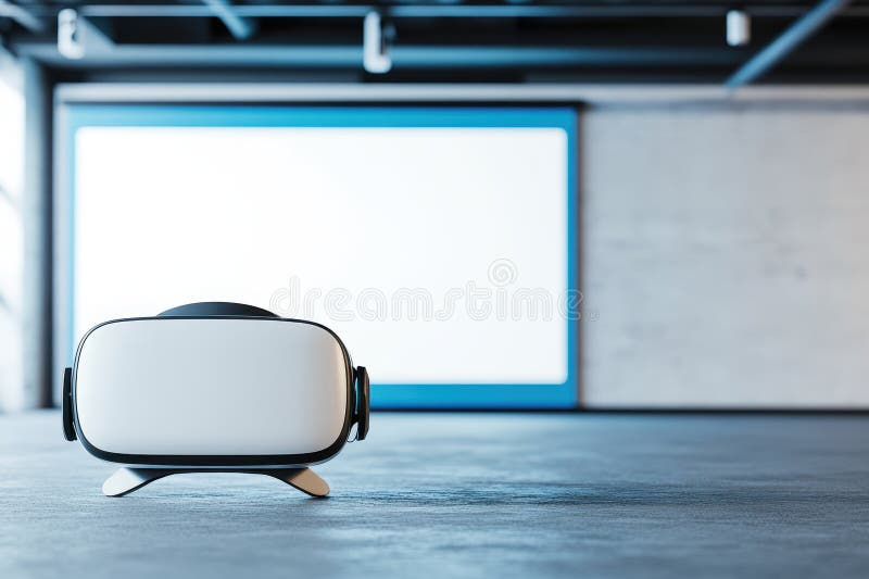Virtual Reality Headset Placed in a Modern Room with a Large Projection ...