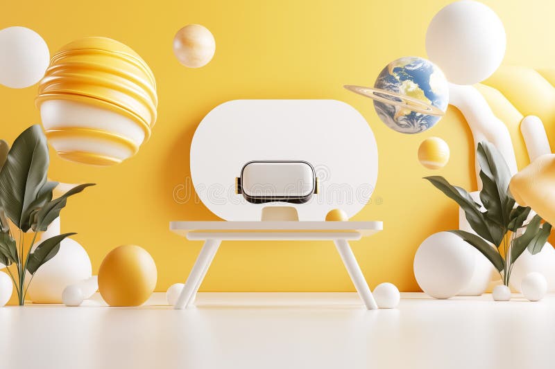Virtual Reality Headset Placed on Simple Table Surrounded by Colorful ...