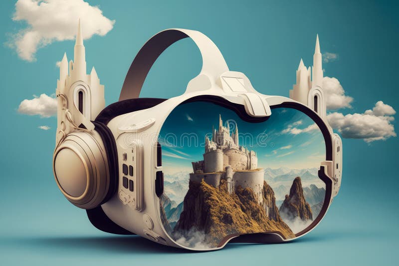 Virtual Reality Headset Presenting a Magical Kingdom with a Grand ...
