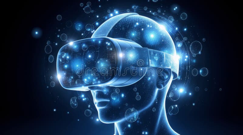 Virtual Reality Headset with AI Simulation Stock Illustration ...