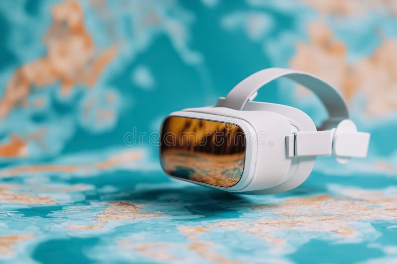 A Virtual Reality Headset is Prominently Displayed Against a Colorful ...