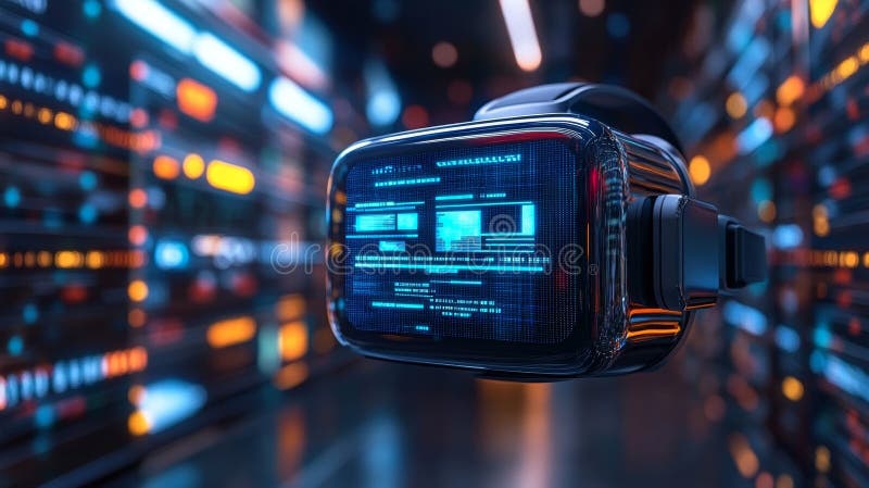 Virtual Reality Headset in Server Room, Data Center Technology, Big ...