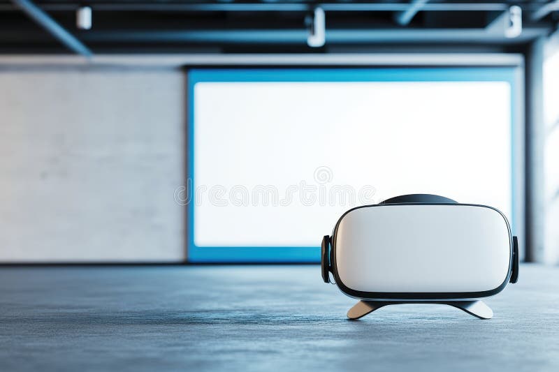 Virtual Reality Headset Placed in a Modern Room with a Large Projection ...