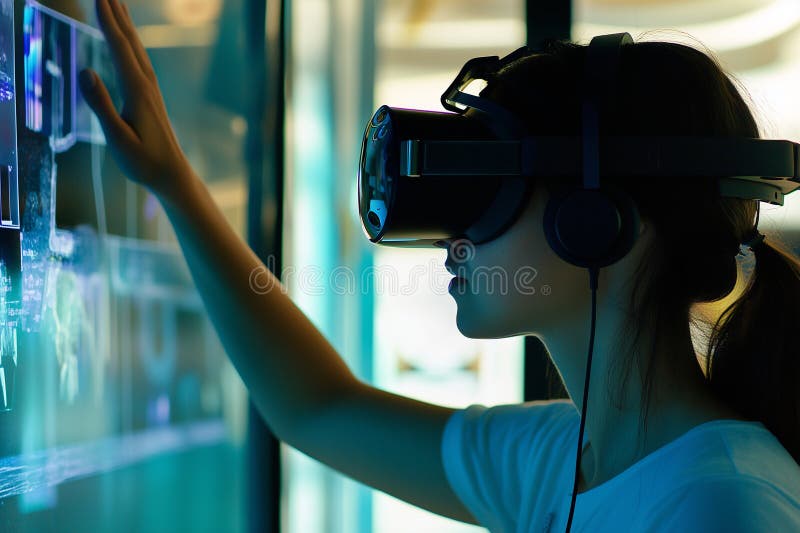 Woman Fully Engaged in Captivating Virtual Reality Experience ...