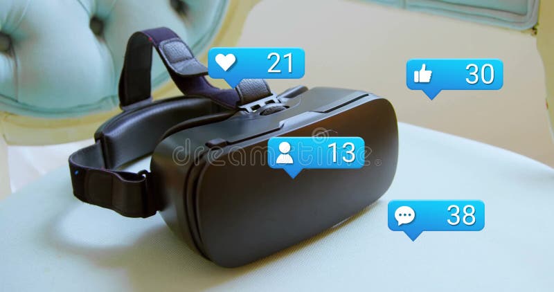 Virtual Reality Headset with Social Media Notifications Animation Over ...