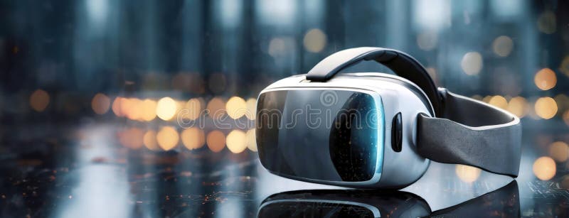 Virtual Reality Headset on Table. a Sleek Augmented Reality Glasses ...