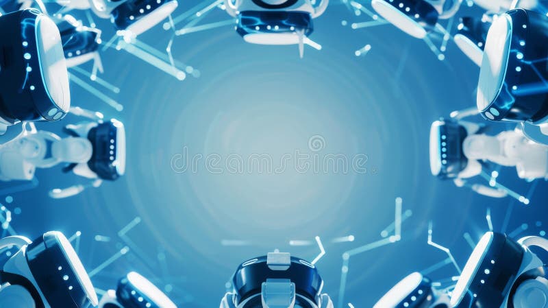 Virtual Reality Headsets with Robots in a Futuristic Digital Frame ...