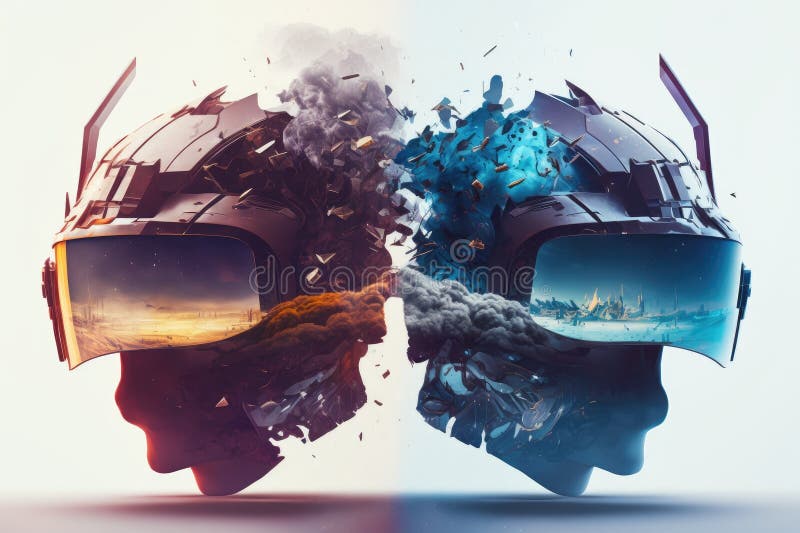 VR Headset, Double Exposure, Metaverse, Futuristic Virtual World, State ...