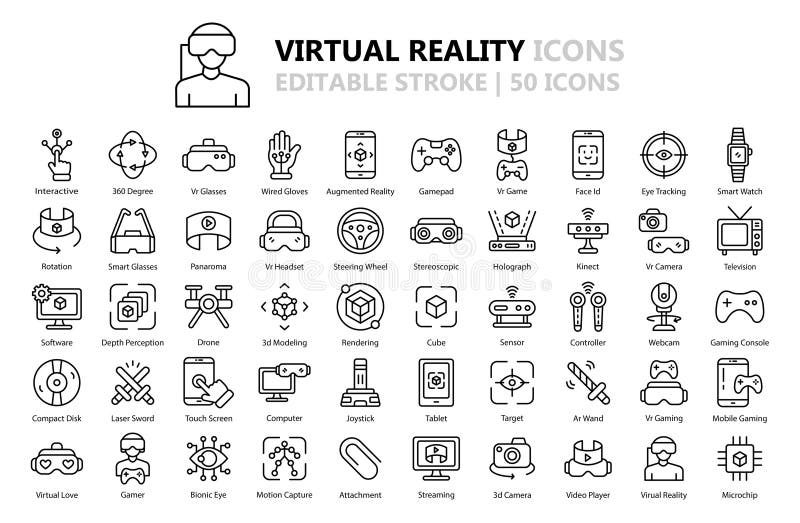 Virtual Reality Icon Set: 50 Immersive Outline EPS Vector Icons in ...