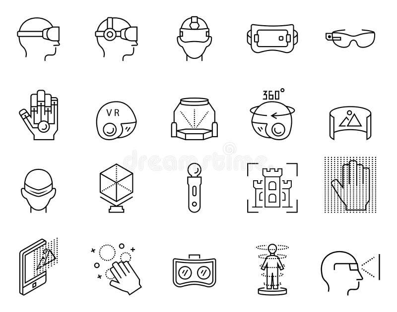 Virtual Reality Icon Set in Thin Line Style. Vector Illustration Stock ...