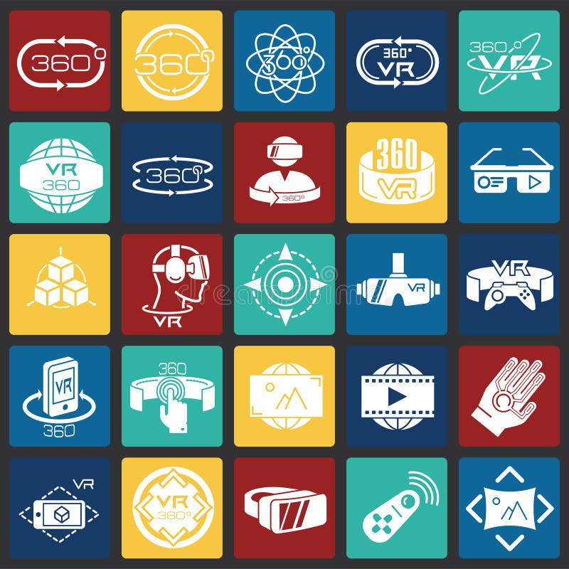 Virtual Reality Icons Set on Color Squares Background for Graphic and ...