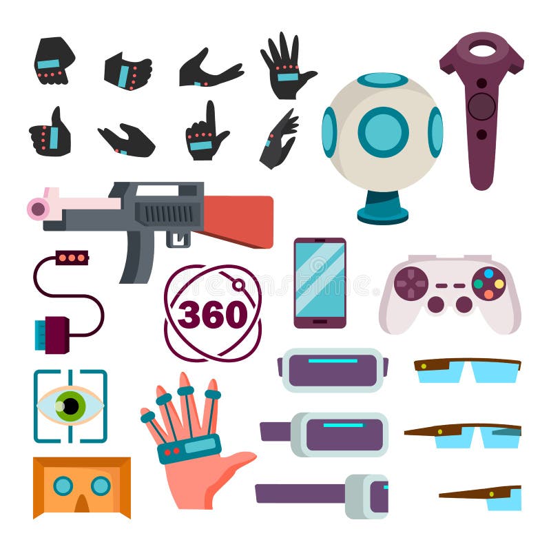 Virtual Reality Icons Set Vector. Virtual Reality VR Accessories Stock ...