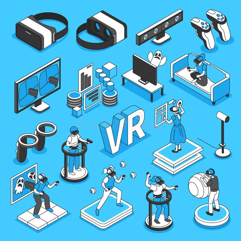 Virtual Reality Icons Set stock vector. Illustration of entertainment ...