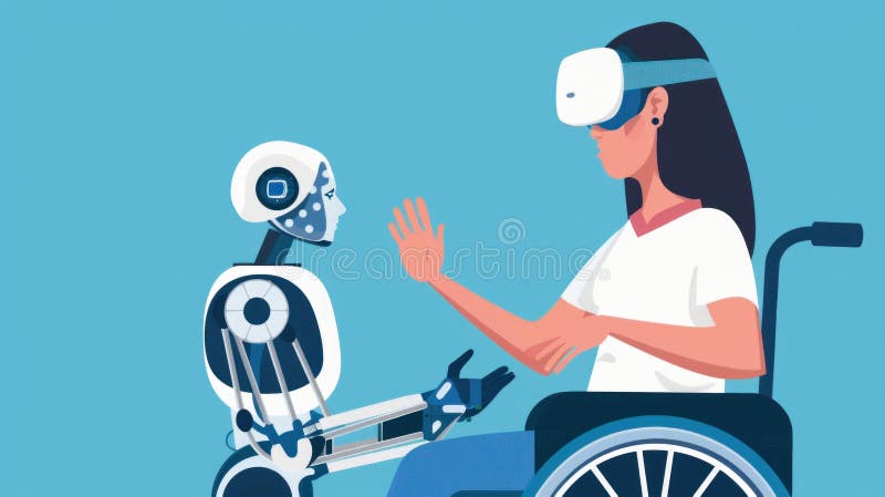 Virtual Reality Interaction: Woman in Wheelchair Engages with Robot ...