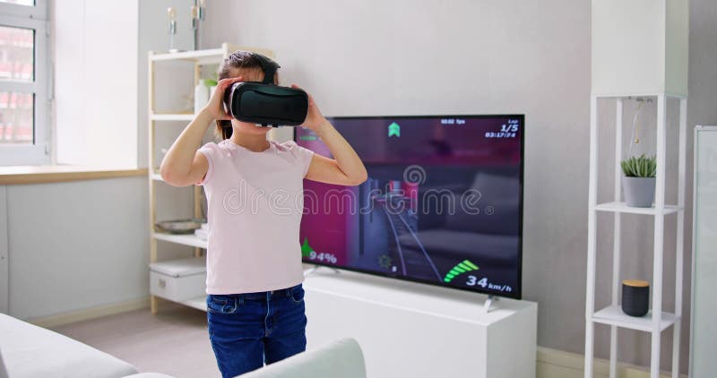 Virtual Reality Kid 3D Video Game Stock Photo - Image of race ...