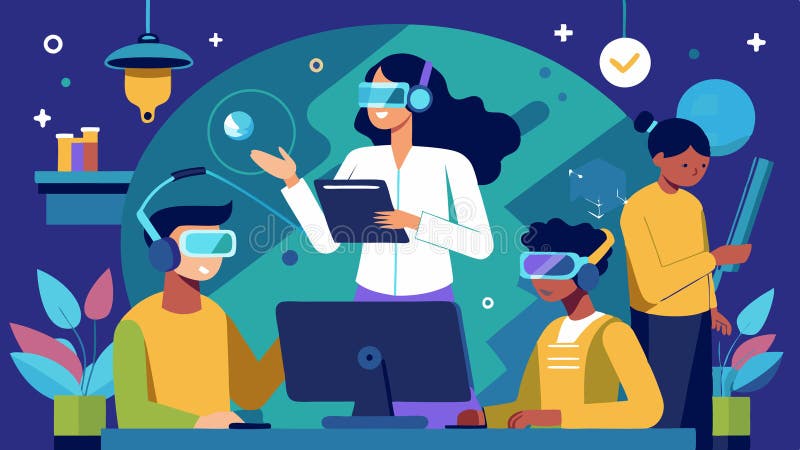 A Virtual Reality Laboratory with Students Wearing Headsets and ...