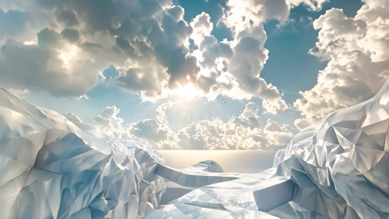 A Virtual Reality Landscape Featuring Bright White Clouds Shaped into ...