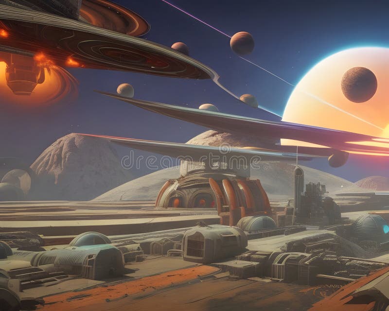 Virtual Reality Landscape with Space Theme. Retro Futurism Landscape in ...