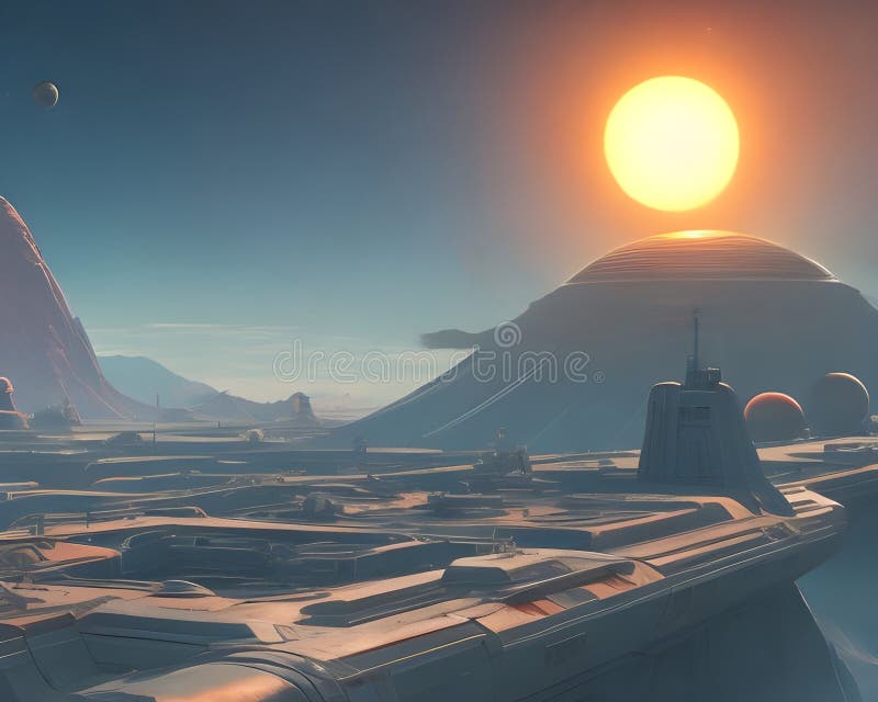 Virtual Reality Landscape with Space Theme. Retro Futurism Landscape in ...