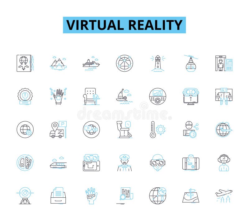 Virtual Reality Linear Icons Set. Immersive, Interactive, Simulated, Digital, Spatial ...