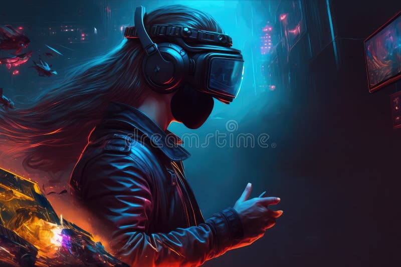 Virtual Reality Man in Mask, Futuristic Technology, Generative AI Stock ...