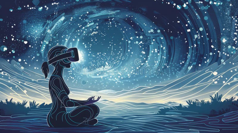 Virtual Reality Meditation in Tranquil Digital Space Stock Image ...